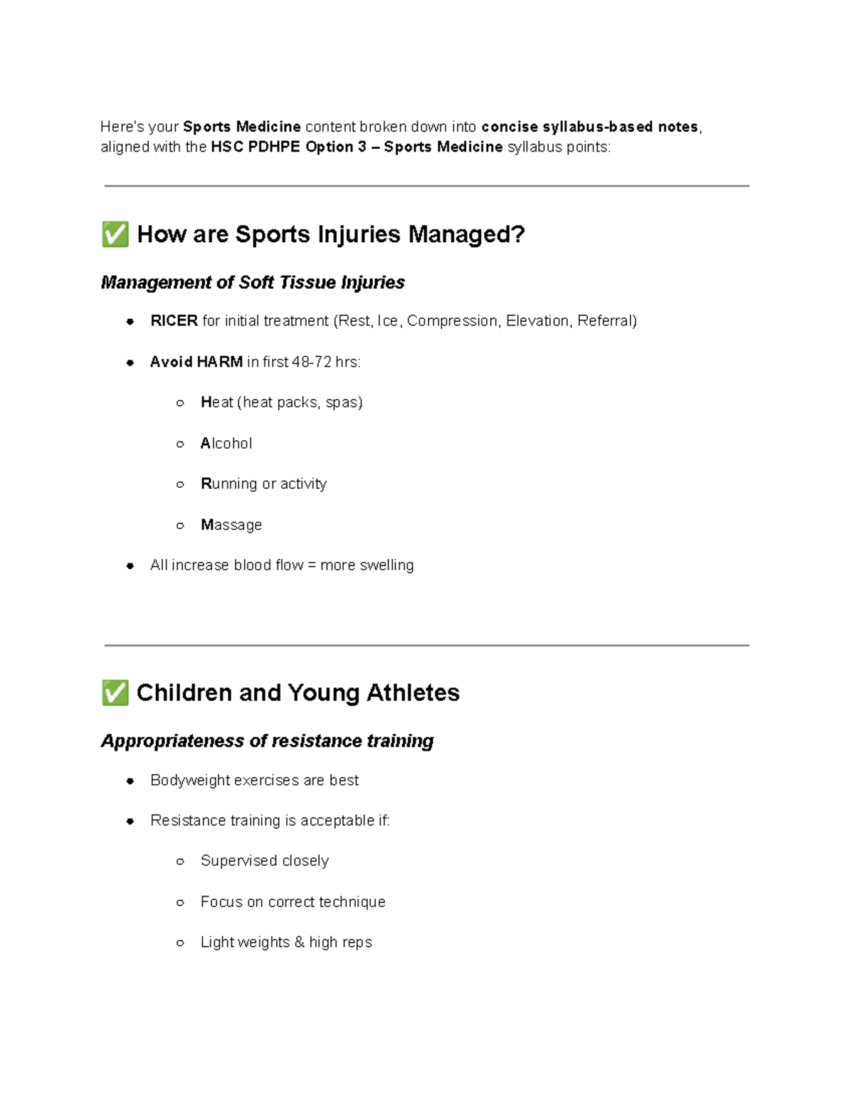 Sports Medicine Notes: HSC PDHPE Option 3 - Injury Management ...