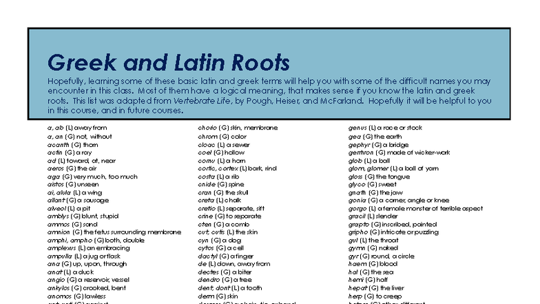Greek and Latin Roots: Essential Terms for Your Course - Studocu