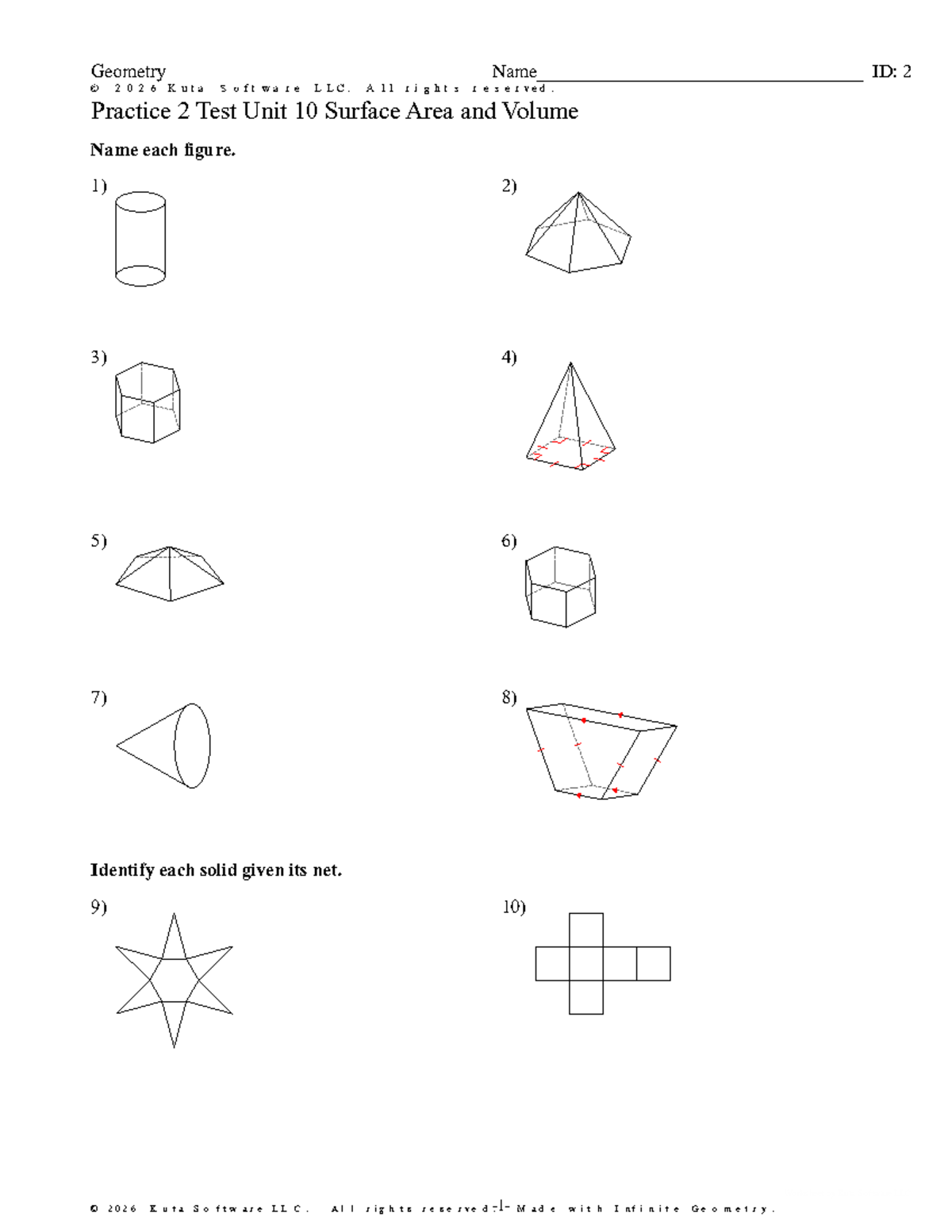 Practice 2 Test Unit 10: Surface Area and Volume Solutions - Studocu