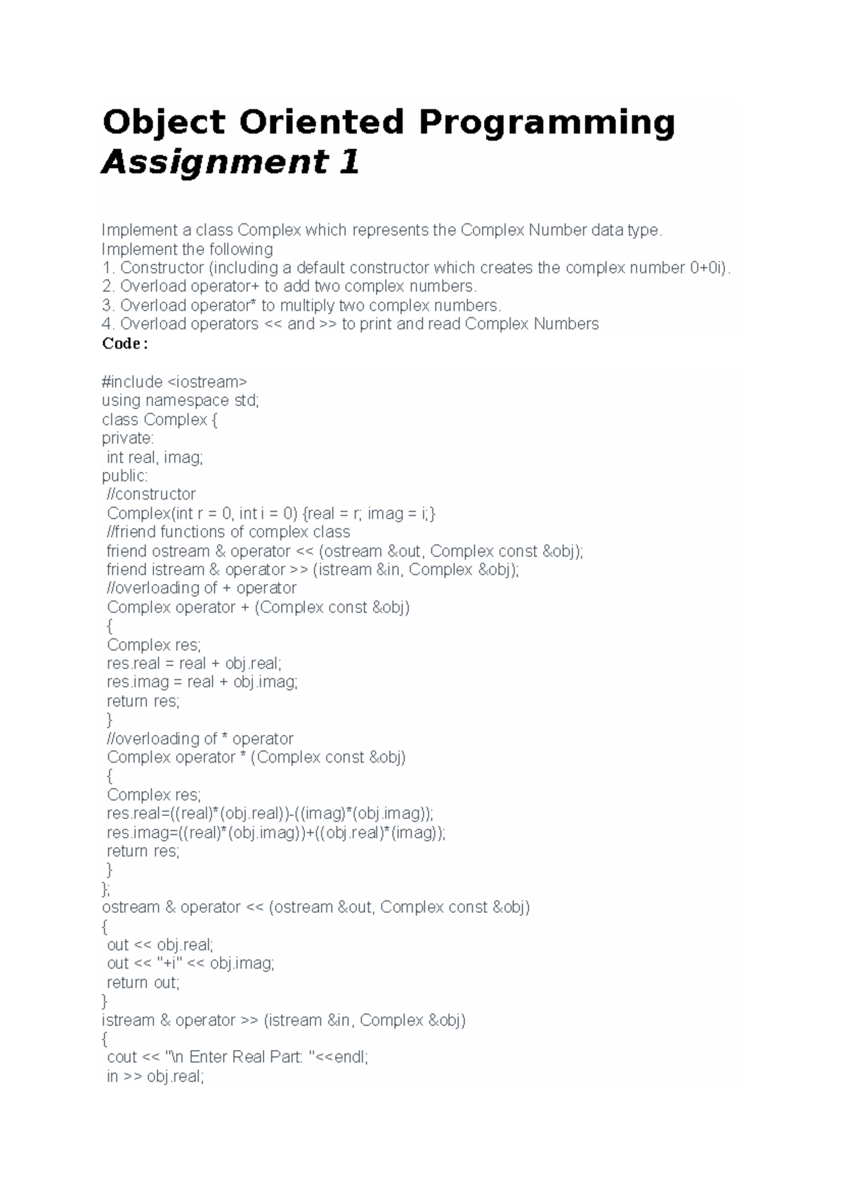 OOP Practicals by JRM 2019 P - Object Oriented Programming Assignment 1 ...