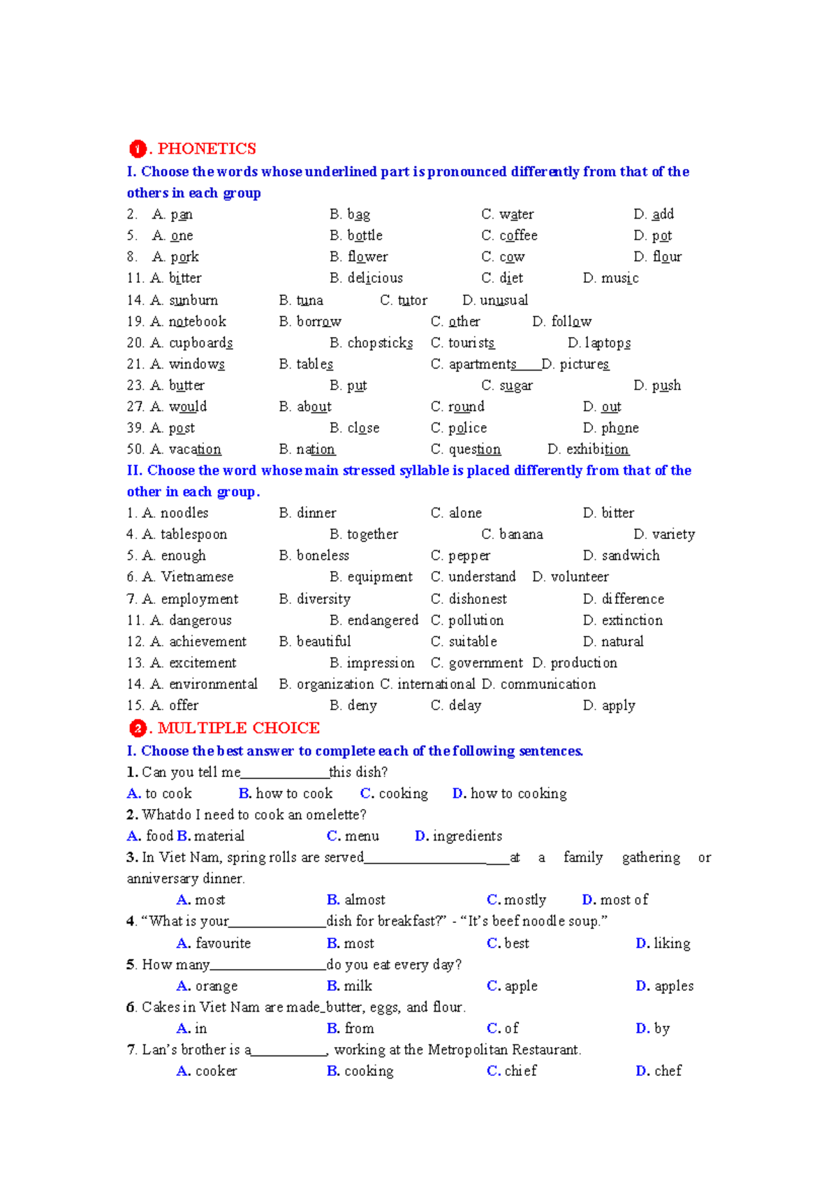 TIẾNG ANH 7 - Unit 5 Phonetics & Multiple Choice Exercises - Studocu