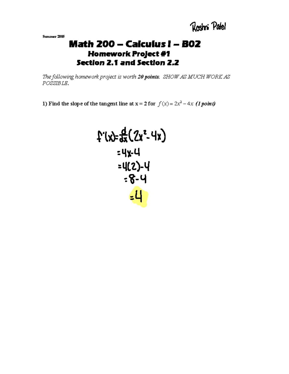 Math 200 Calculus I B02 Homework Project: Sections 2.1 & 2.2 - Studocu