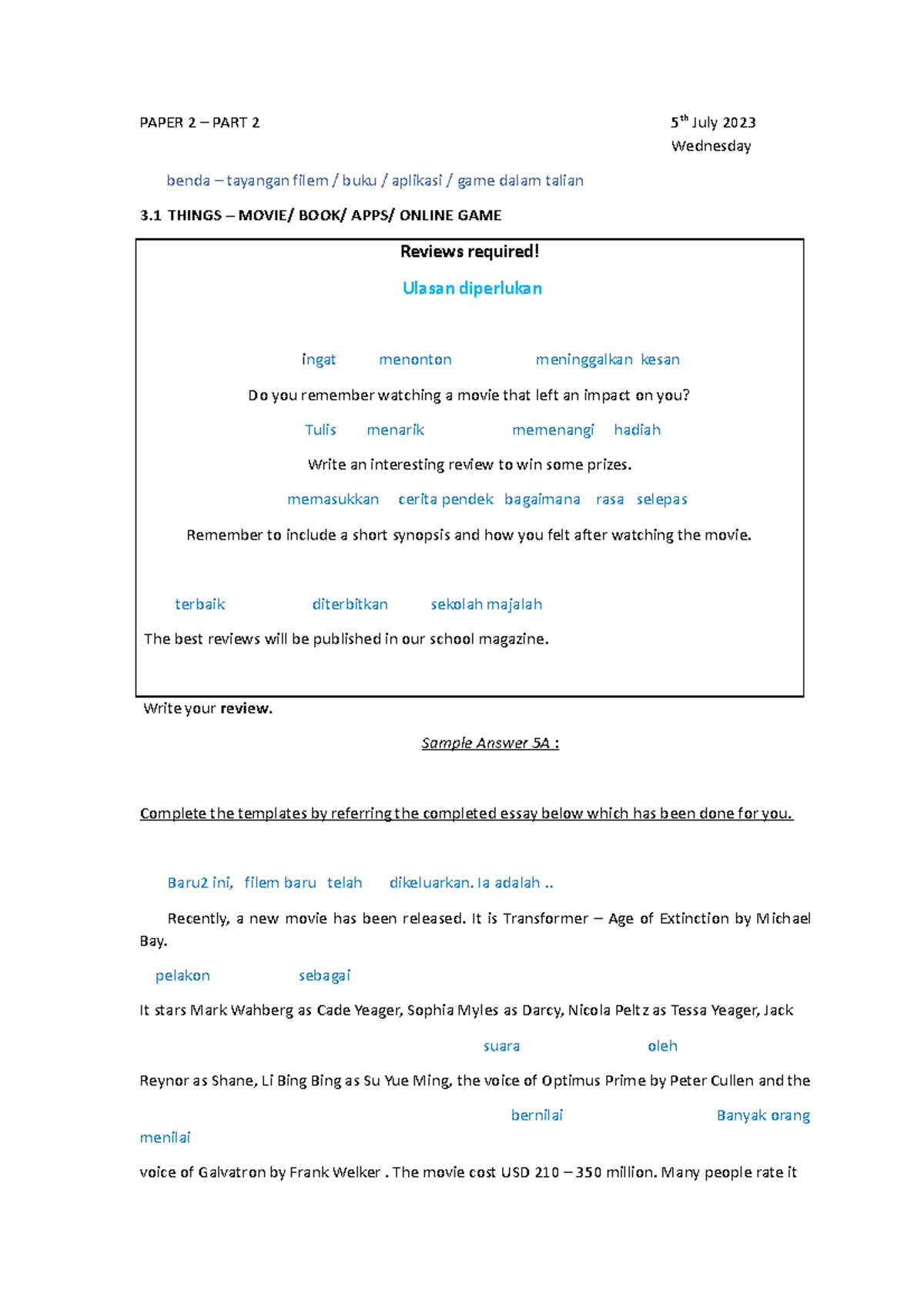 FORM 3 Review: Movie & Apps Insights for PPT Revision - Studocu