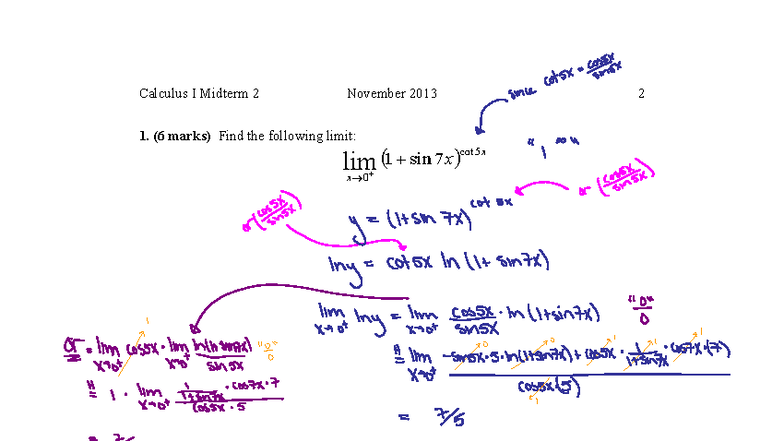 Calculus I Midterm 2 Solutions - November 2013 - Studocu