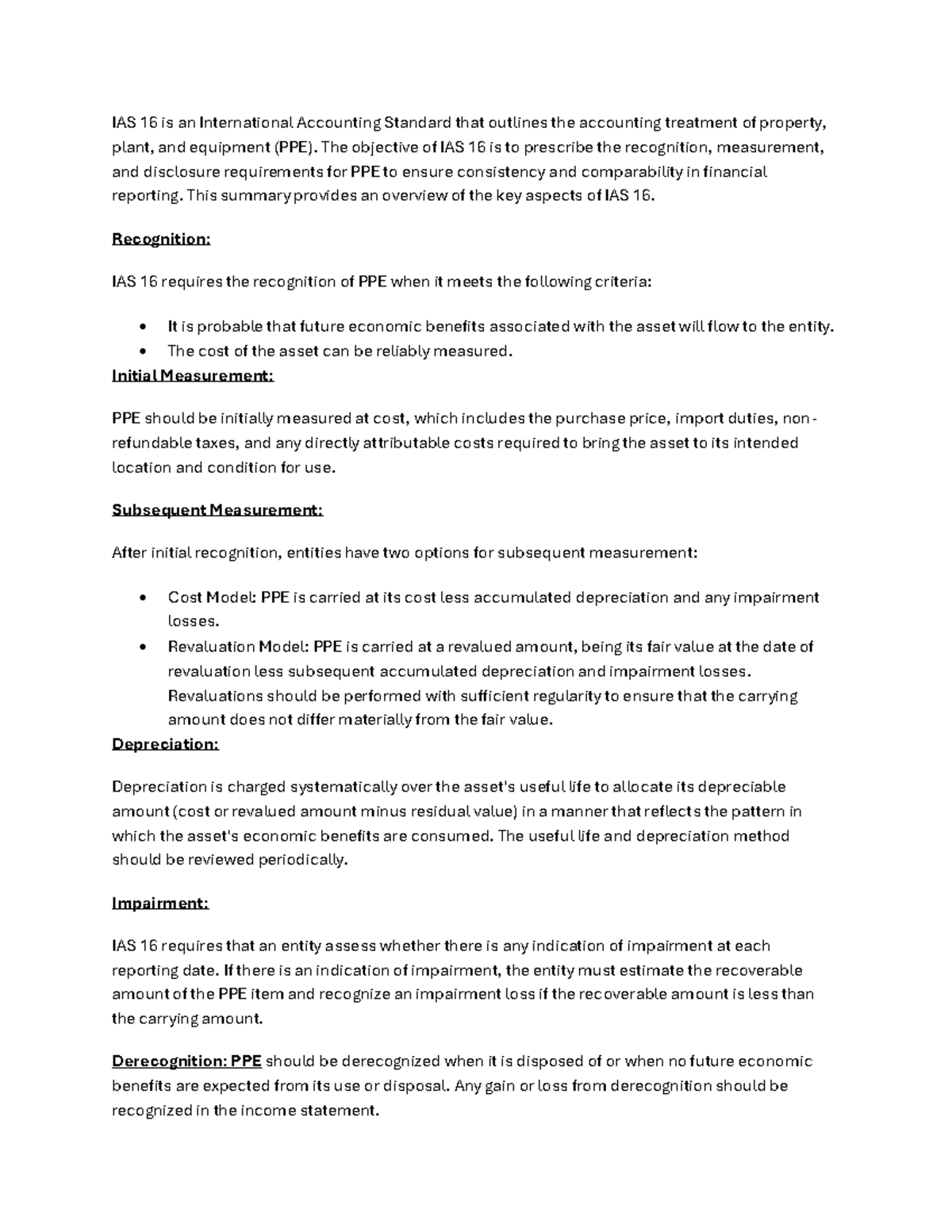IAS 16 - Overview of Property, Plant, and Equipment Accounting - Studocu