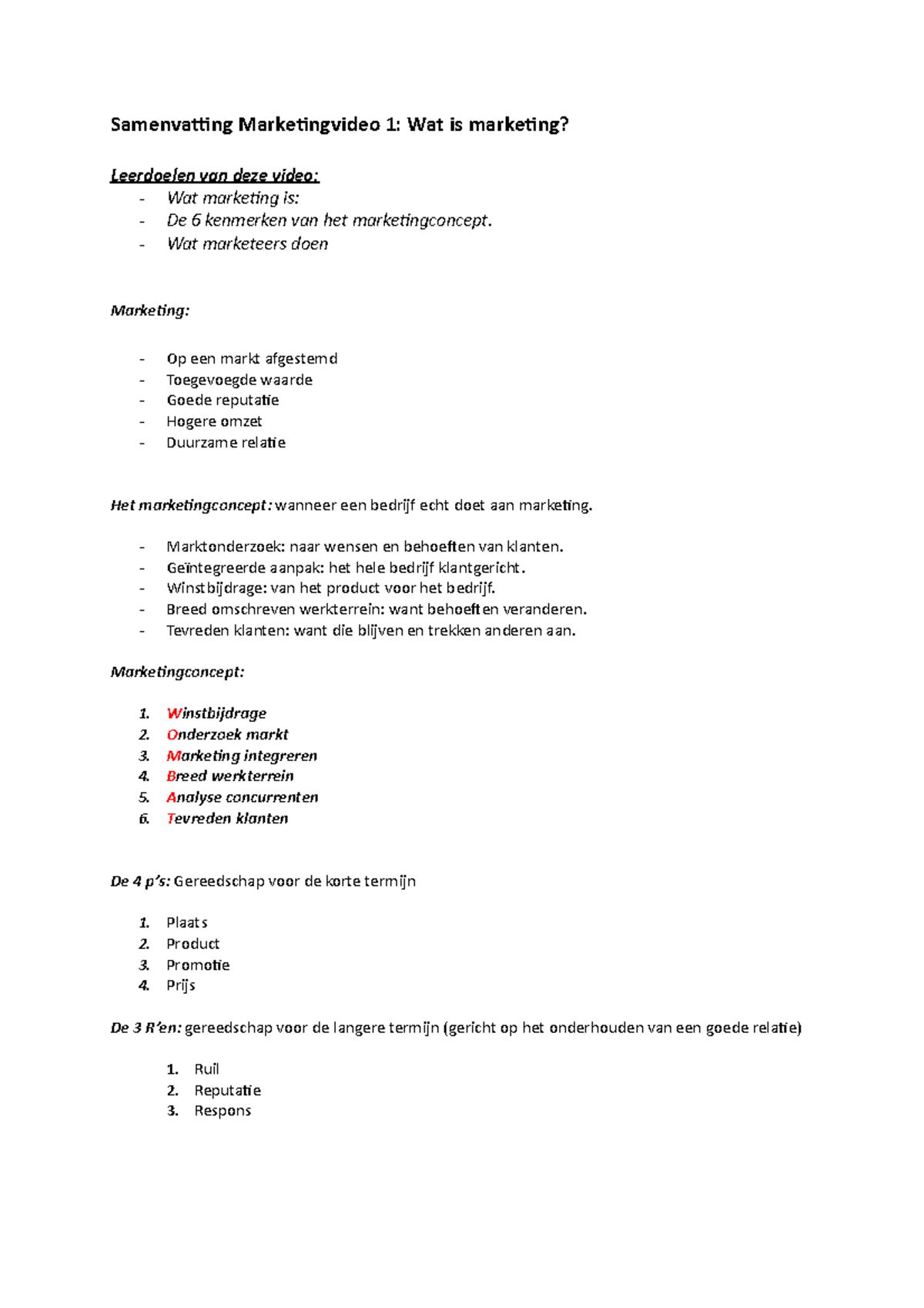 Samenvatting Inleiding marketing kennisclip 1 - Leerjaar 1 Creative ...
