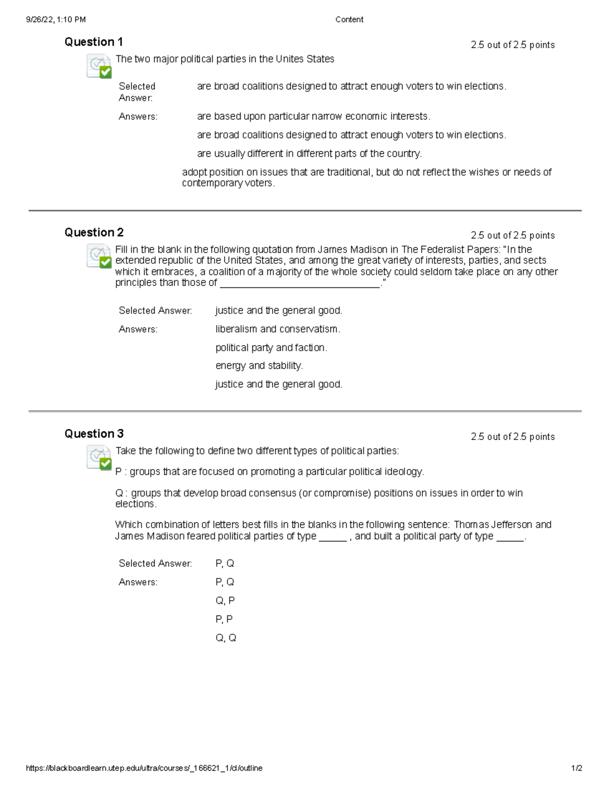 Test 1A - Weekly Quiz on U.S. Political Parties and Ideologies - Studocu