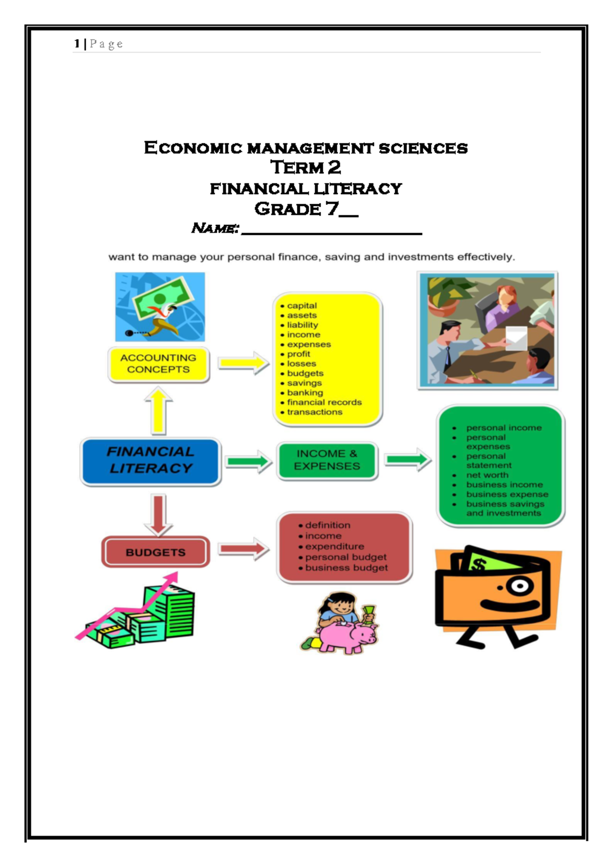 Term 2 Financial Literacy Workbook for Grade 7 - Economic Management ...