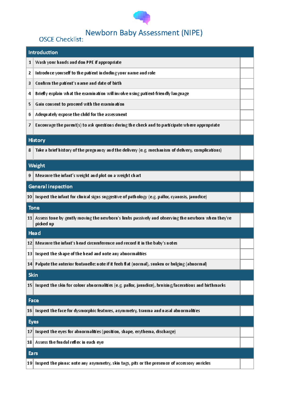 Newborn Assessment Guide and Recording - OSCE Checklist: Newborn Baby ...