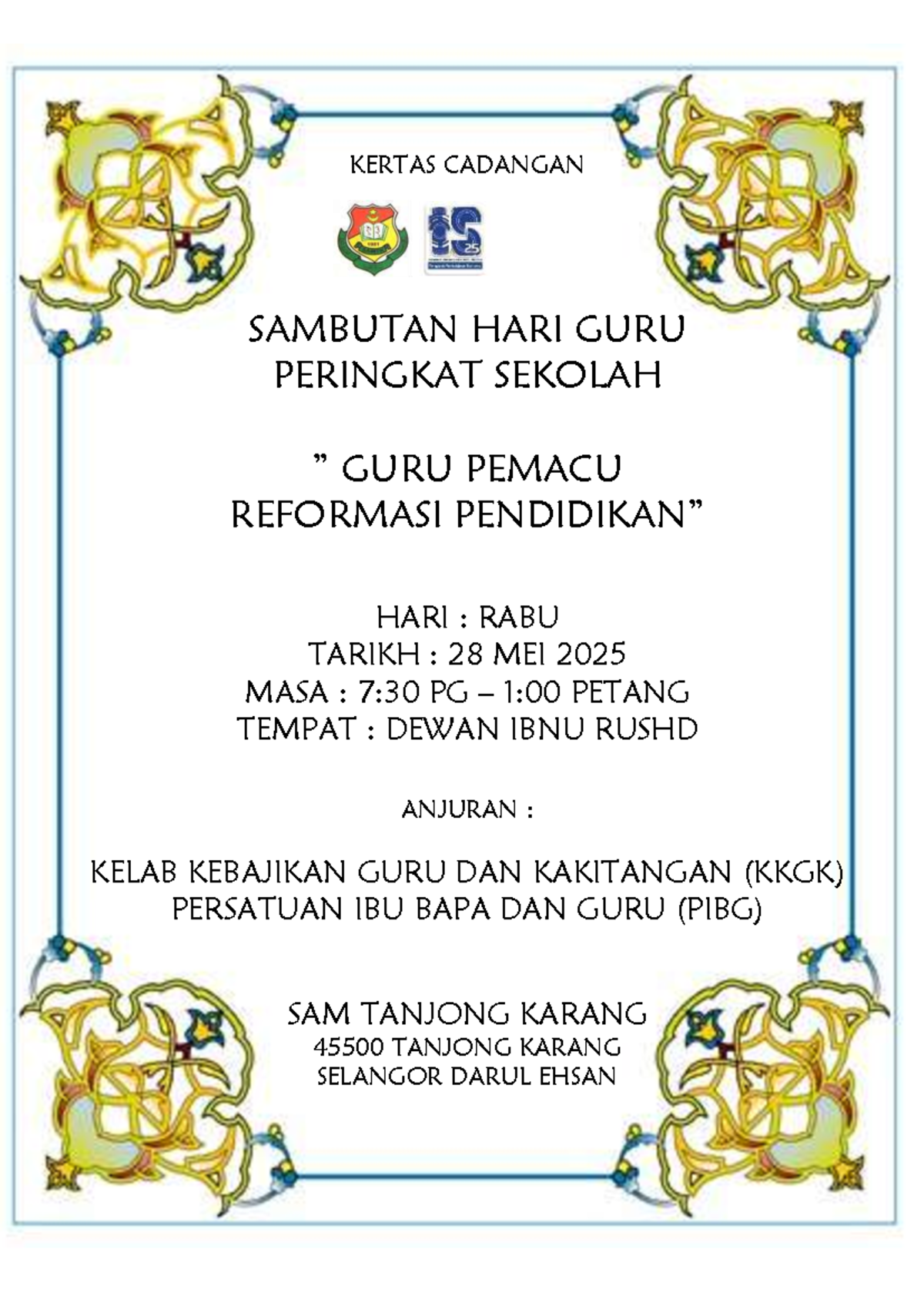 KERTAS KERJA HARI GURU 2025: PEMACU REFORMASI PENDIDIKAN - Studocu