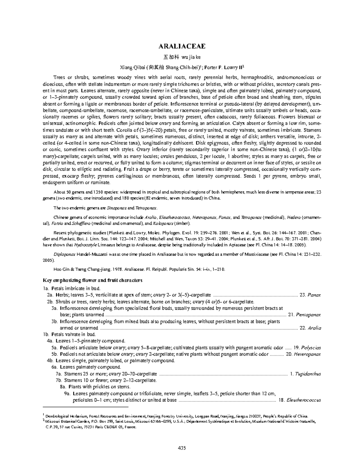ARALIACEAE: Flora of China Study Notes (Xiang Lowry 2007) - Studocu
