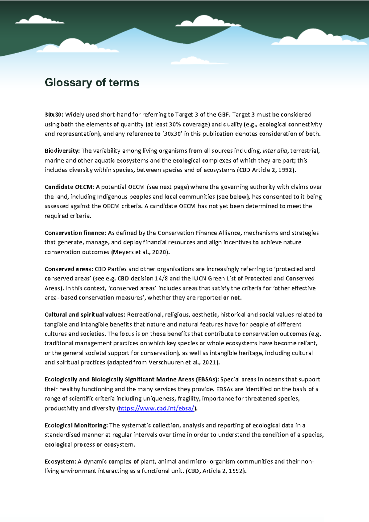 Glossary of Terms for OECMs: Key Concepts and Definitions - Studocu