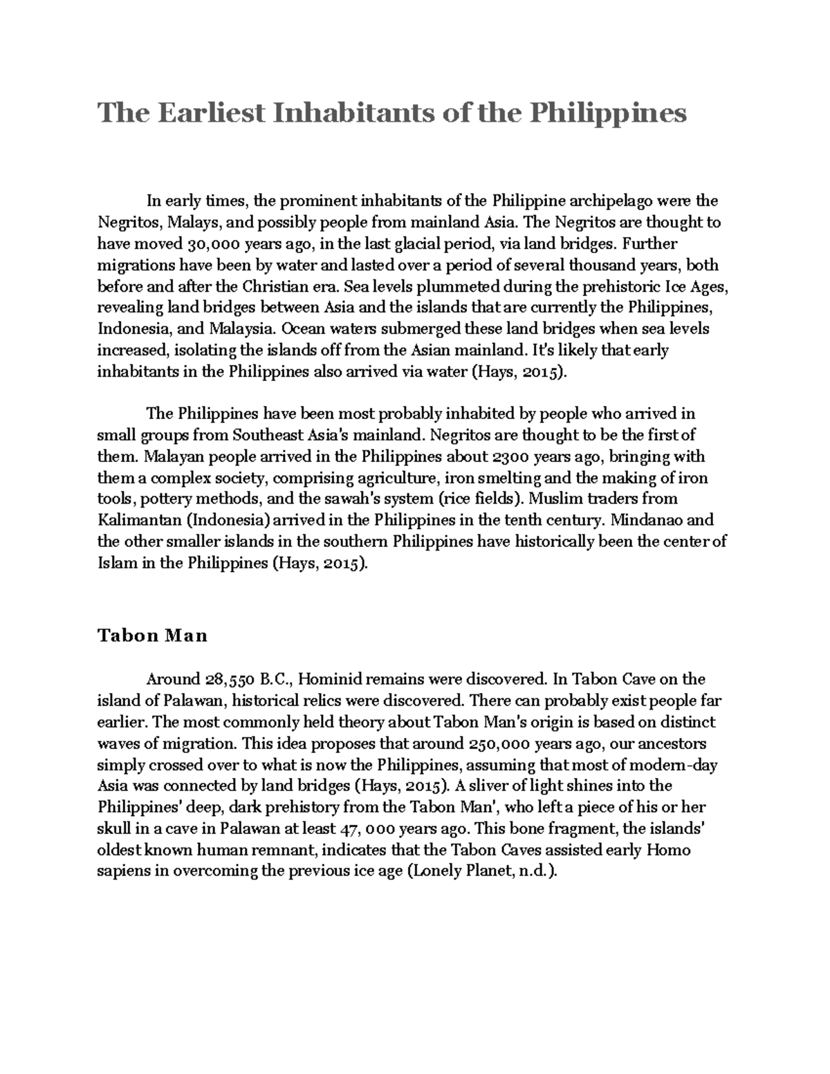 GE 2 - The Earliest Inhabitants and Cultures of the Philippines - Studocu