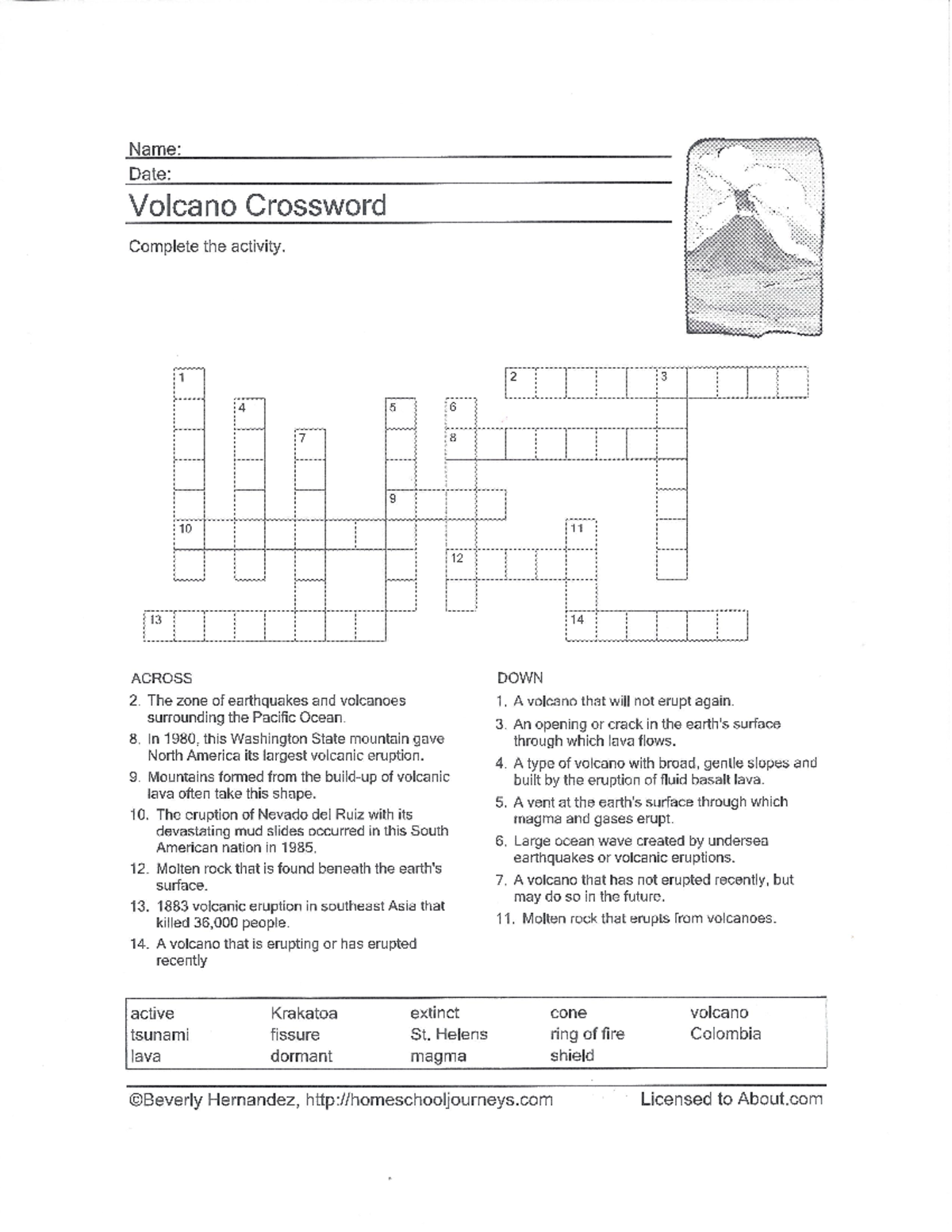 Volcano Crossword - 1 2 3 4 5 6 7 8 9 10 11 12 13 14 ACROSS DOWN 2. The ...