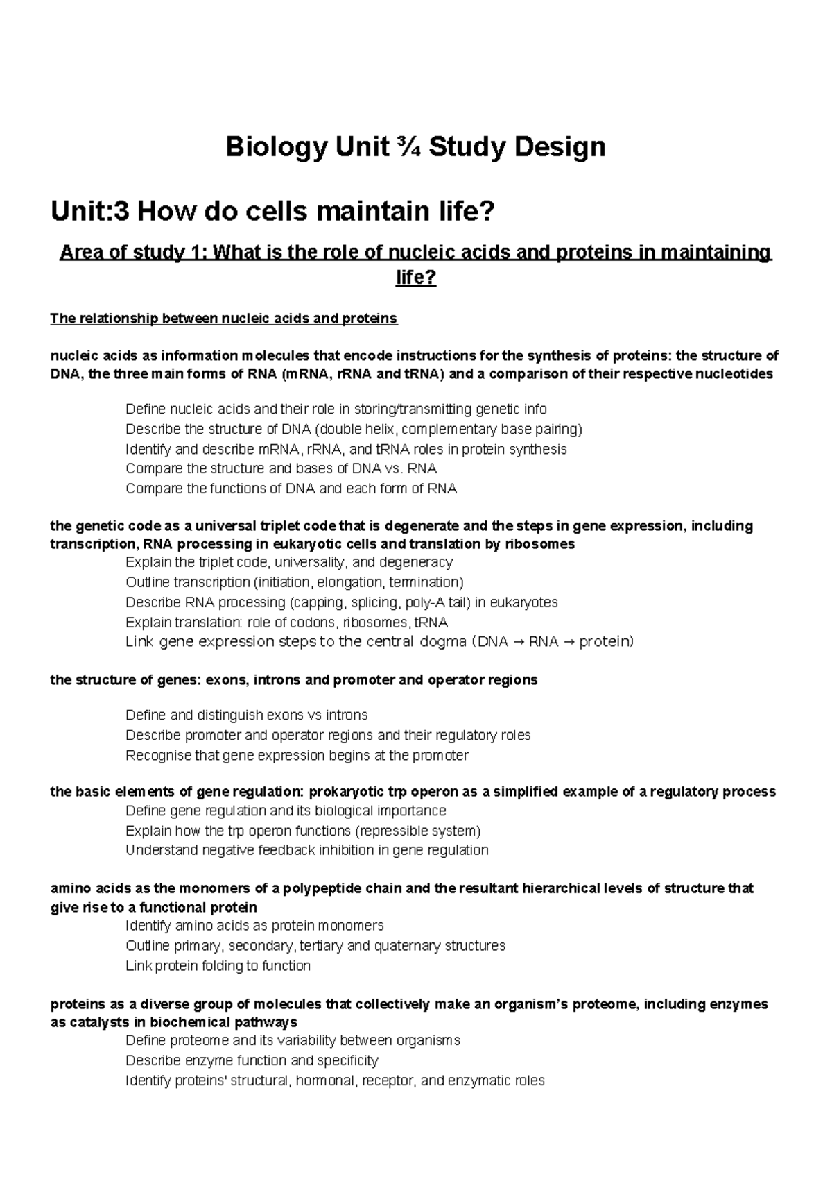 Biology Unit 3 & 4 Study Design: Cellular Life & Immune Response - Studocu