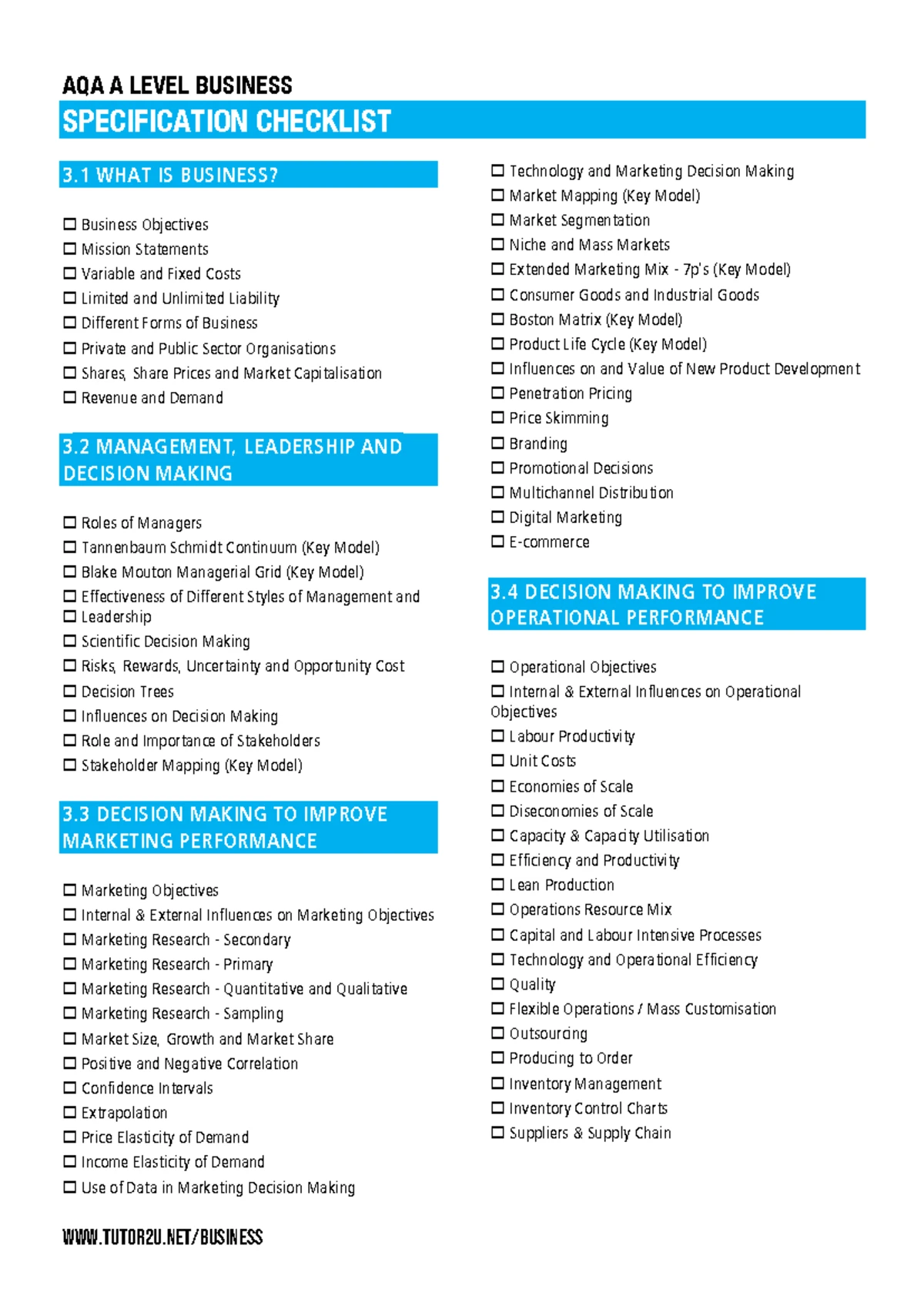 AQA A Level Business Unit Assessment: Topics 3.1-3.2 Overview - Studocu