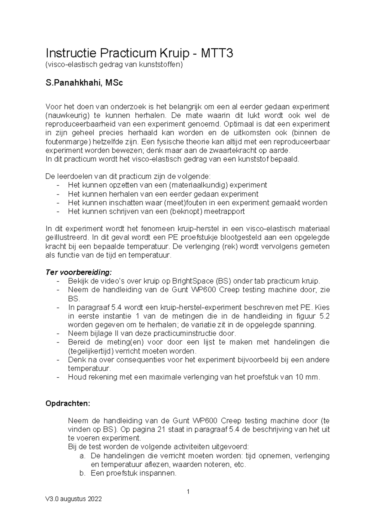Instructie Practicum Kruip - MTT: Visco-elastisch Gedrag Kunststoffen ...