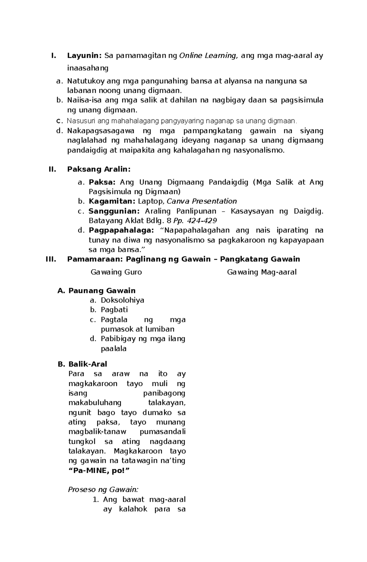 Detailed Lesson Plan on the Unang Digmaang Pandaigdig in Araling ...