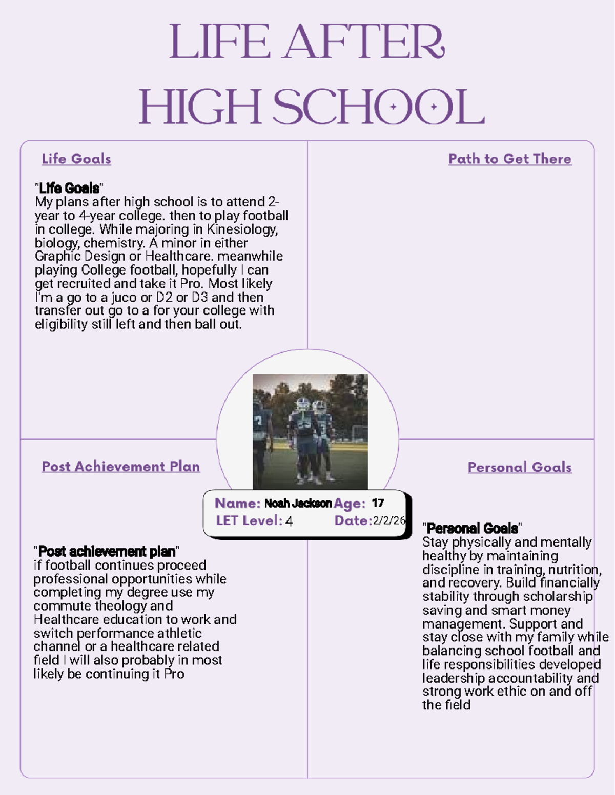 Noah Jackson - Life After High School Plans & Goals - Studocu