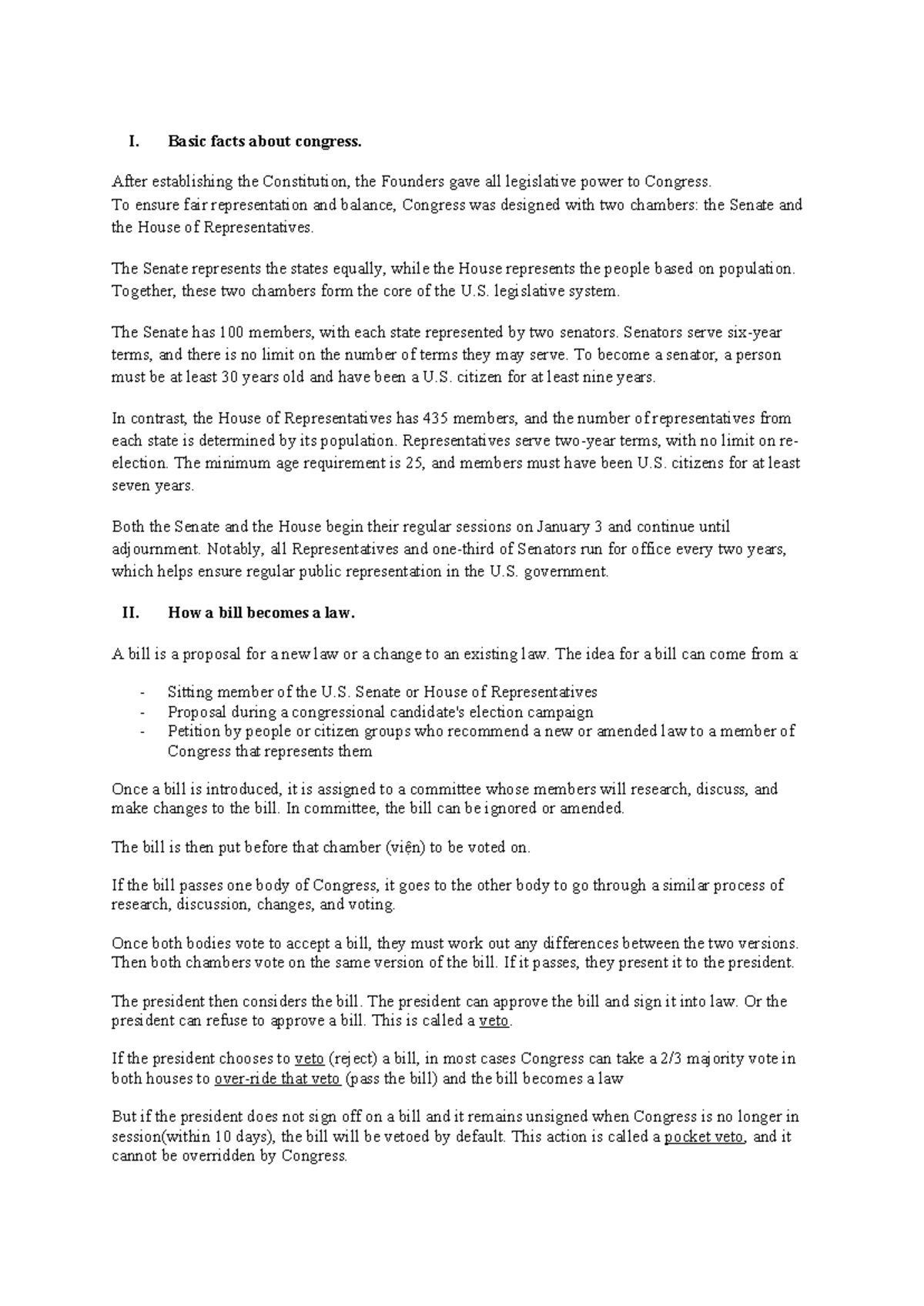 Congress 101: Structure & Legislative Process Overview - Studocu