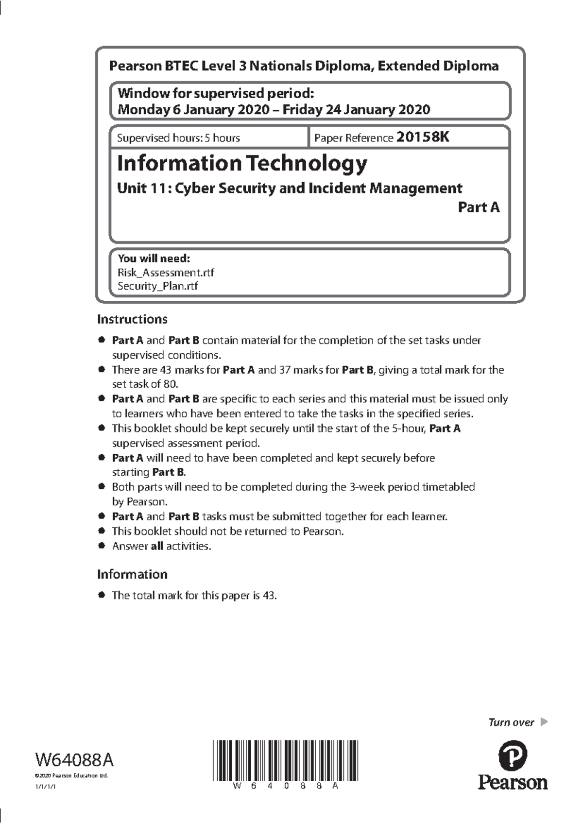 BTEC L3 IT 2015 8 K Unit 11 Part A Supervised Assessment Paper - Studocu