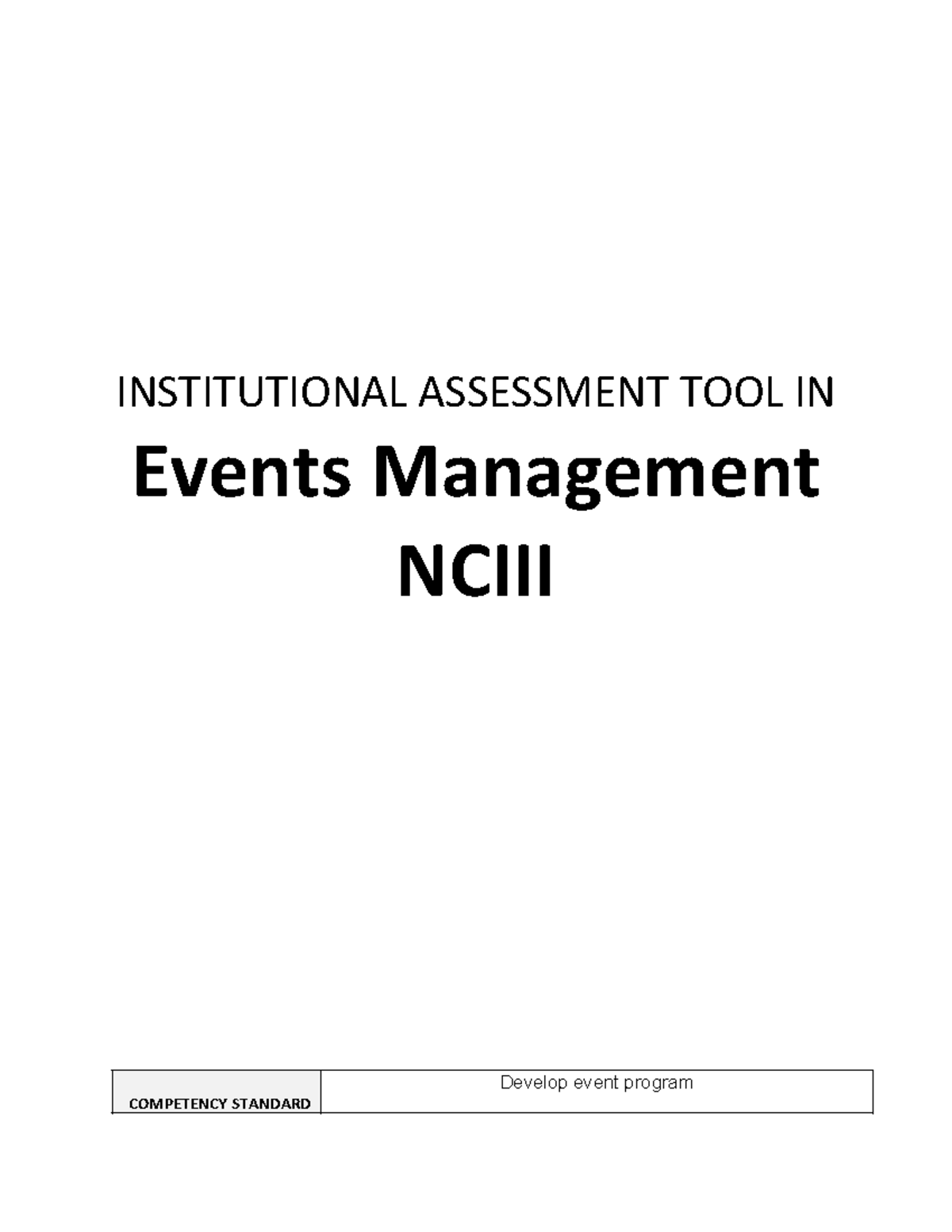 Institutional Assessment 3 for Events Management NCIII: Program ...