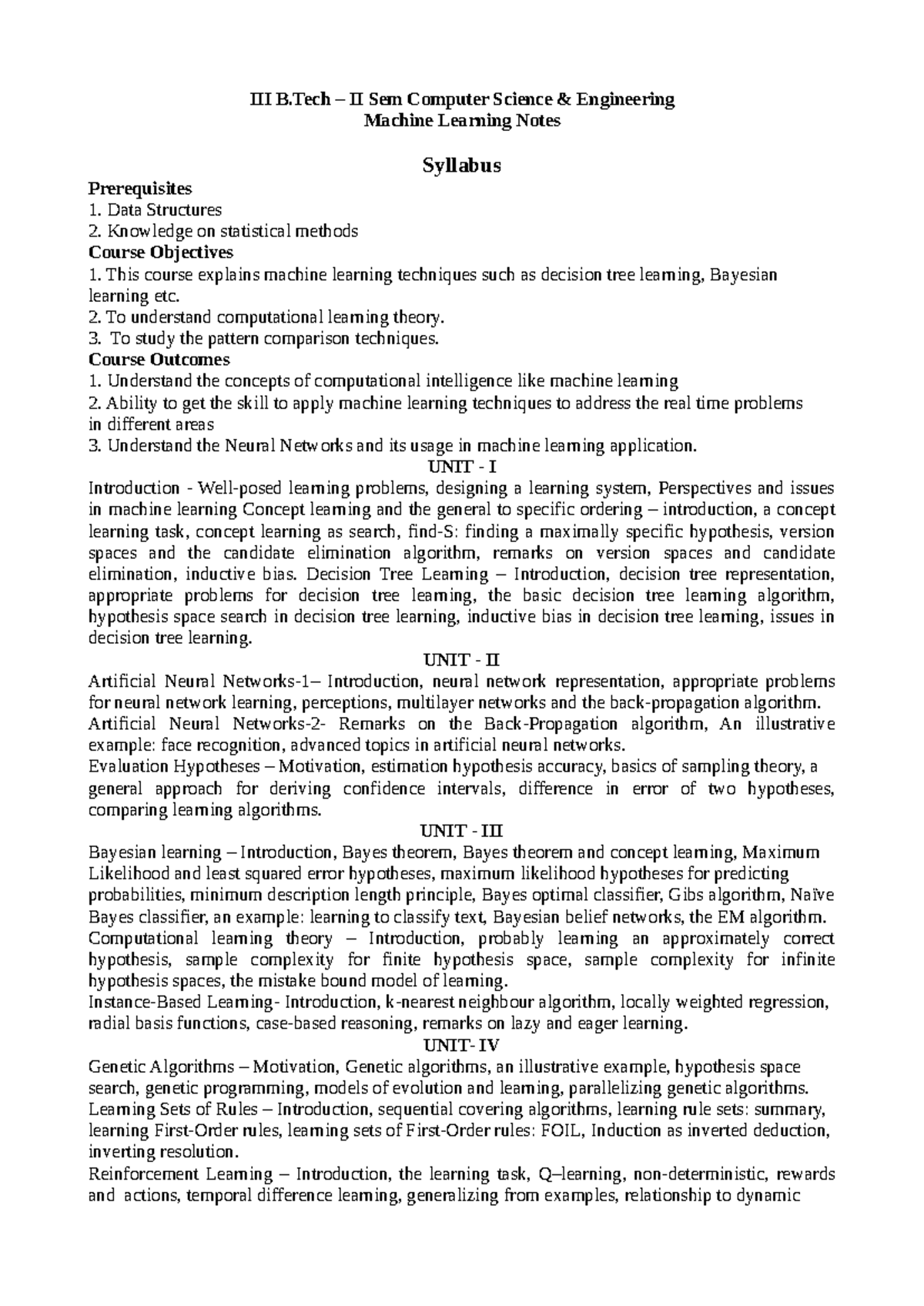 ML Notes - III B – II Sem Computer Science & Engineering Machine ...
