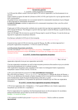 Droit de l'UE cours - Droit de l’Union Européenne Introduction générale ...