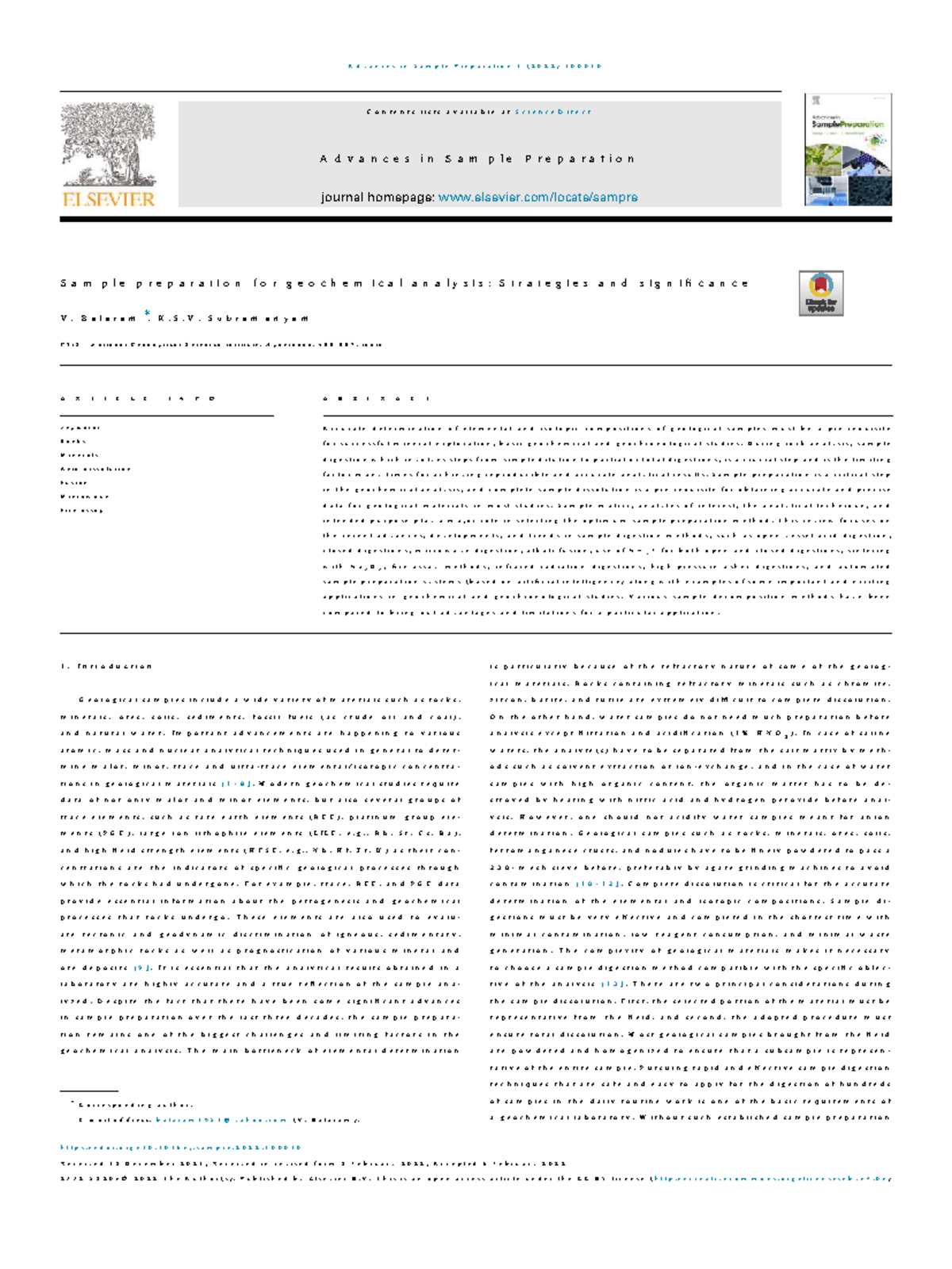 Sample Preparation Techniques for Geochemical Analysis: Advances and ...
