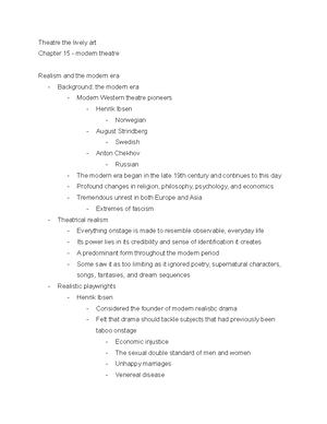 Chapter 6 Notes - Theatre the lively art Chapter 6 - the director and ...