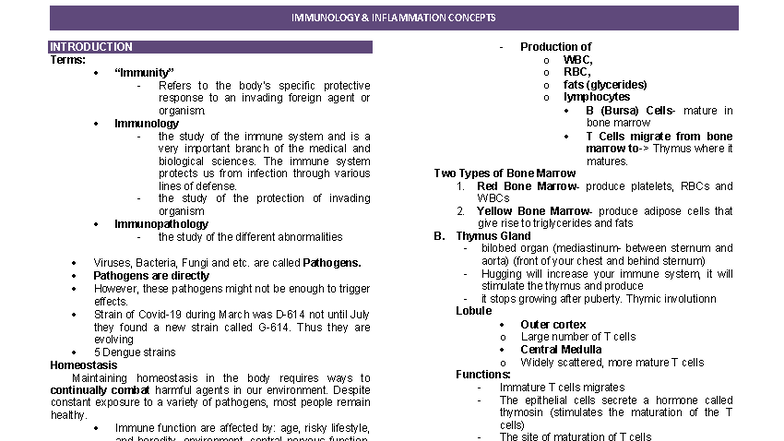 IMMUNOLOGY 101: INFLAMMATION CONCEPTS & IMMUNE SYSTEM OVERVIEW - Studocu