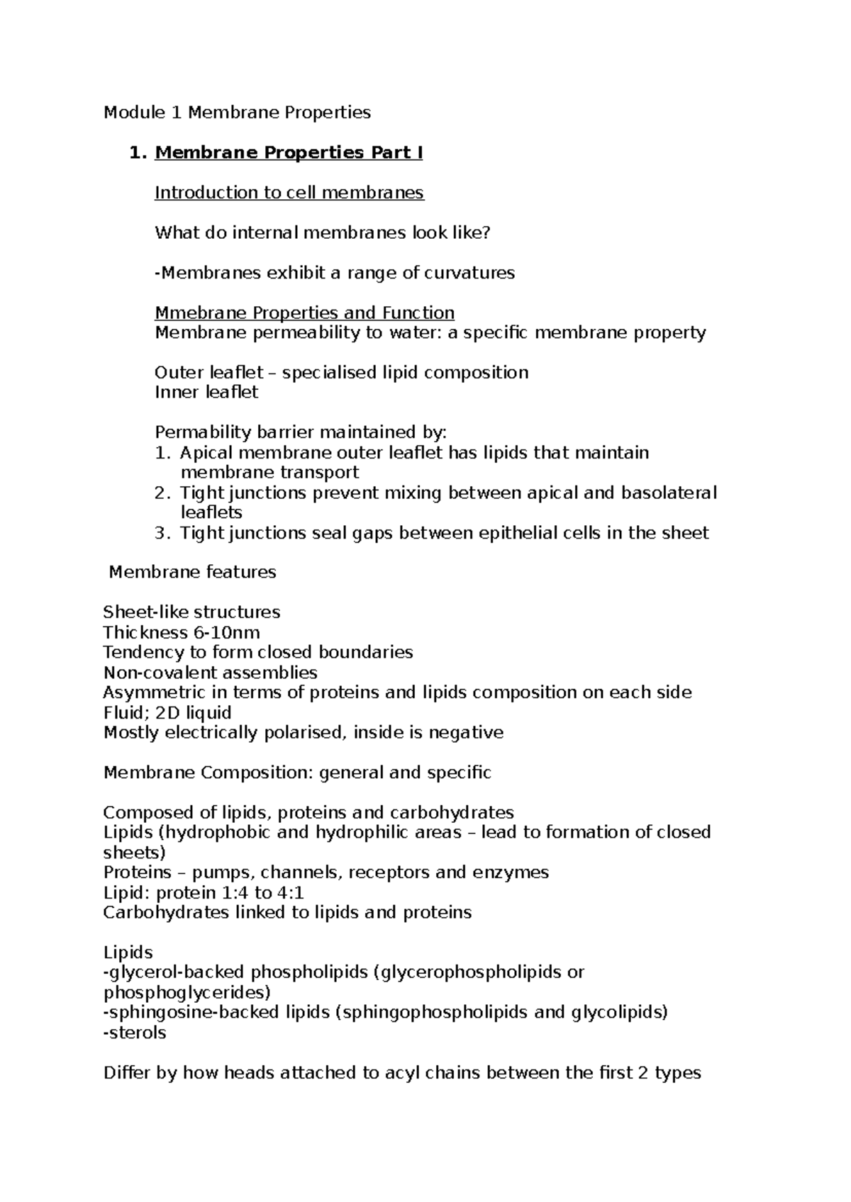 Module 1: Membrane Properties - Overview and Key Concepts - Studocu