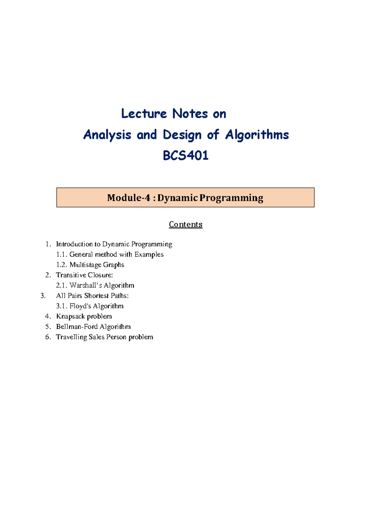 BCS401 Module 4 Lecture Notes - Dynamic Programming Concepts - Studocu
