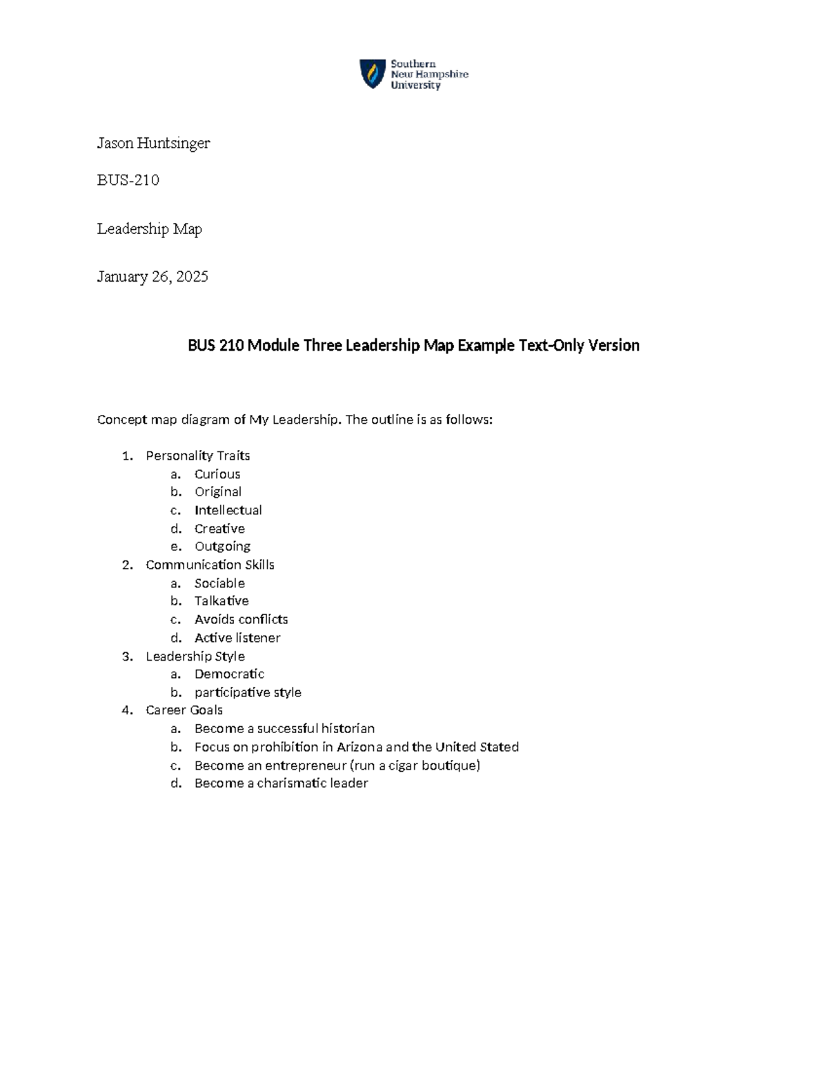 Module 3 Leadership map - Jason Huntsinger BUS- Leadership Map January ...