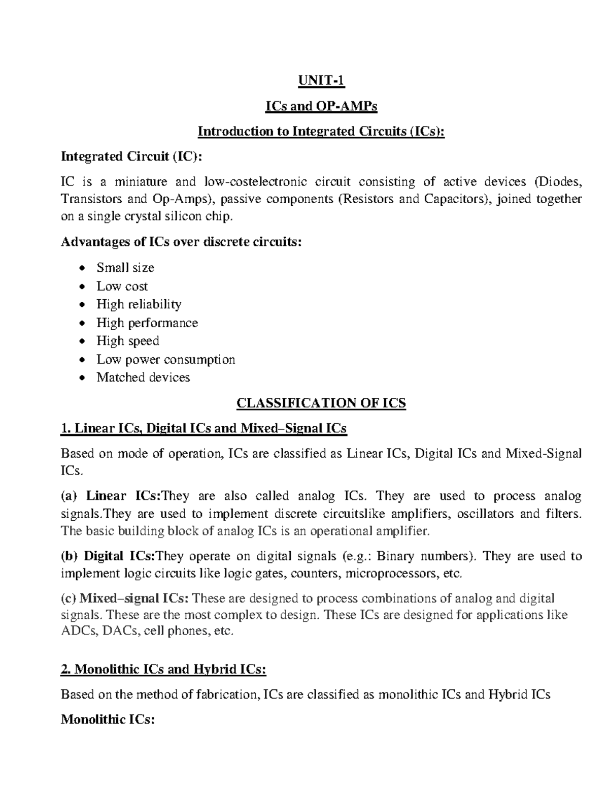 ICs: Introduction, Classification, and Operational Amplifier ...