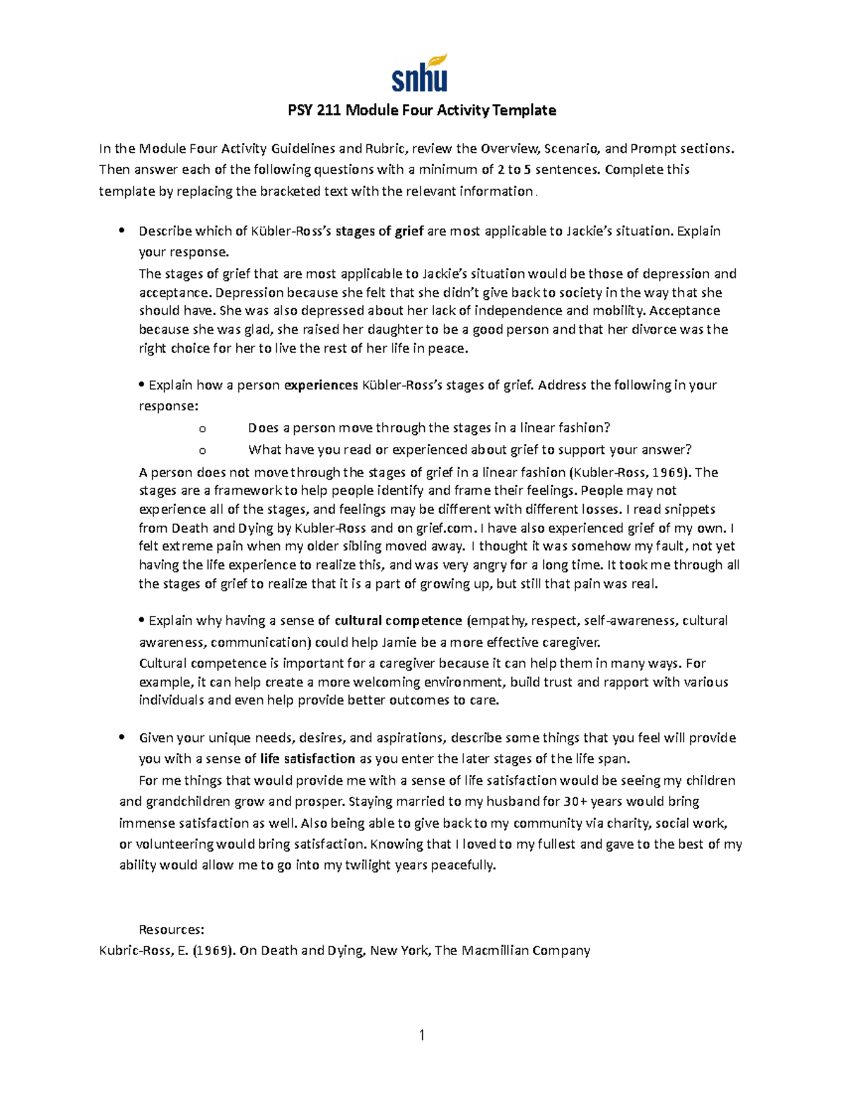 PSY 211 Module Four Activity Template - Then answer each of the ...