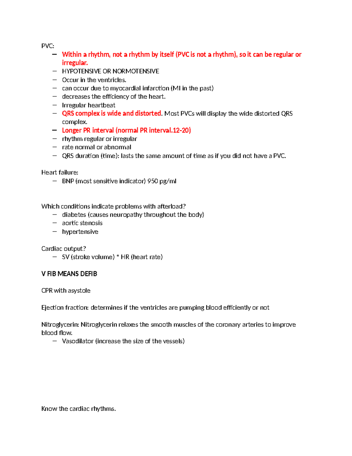High Acuity Class Notes: Understanding PVCs and Cardiac Rhythms - Studocu