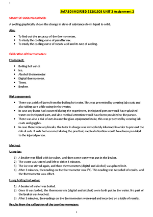 U2 assignment 2 - Practical Report Cooling curves for paraffin wax and ...