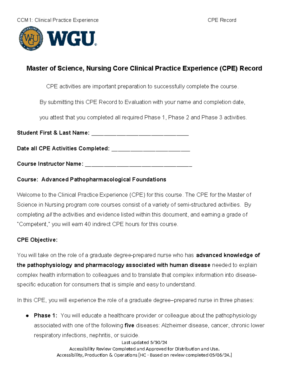 CPE Record (10) - Master of Science, Nursing Core Clinical Practice ...