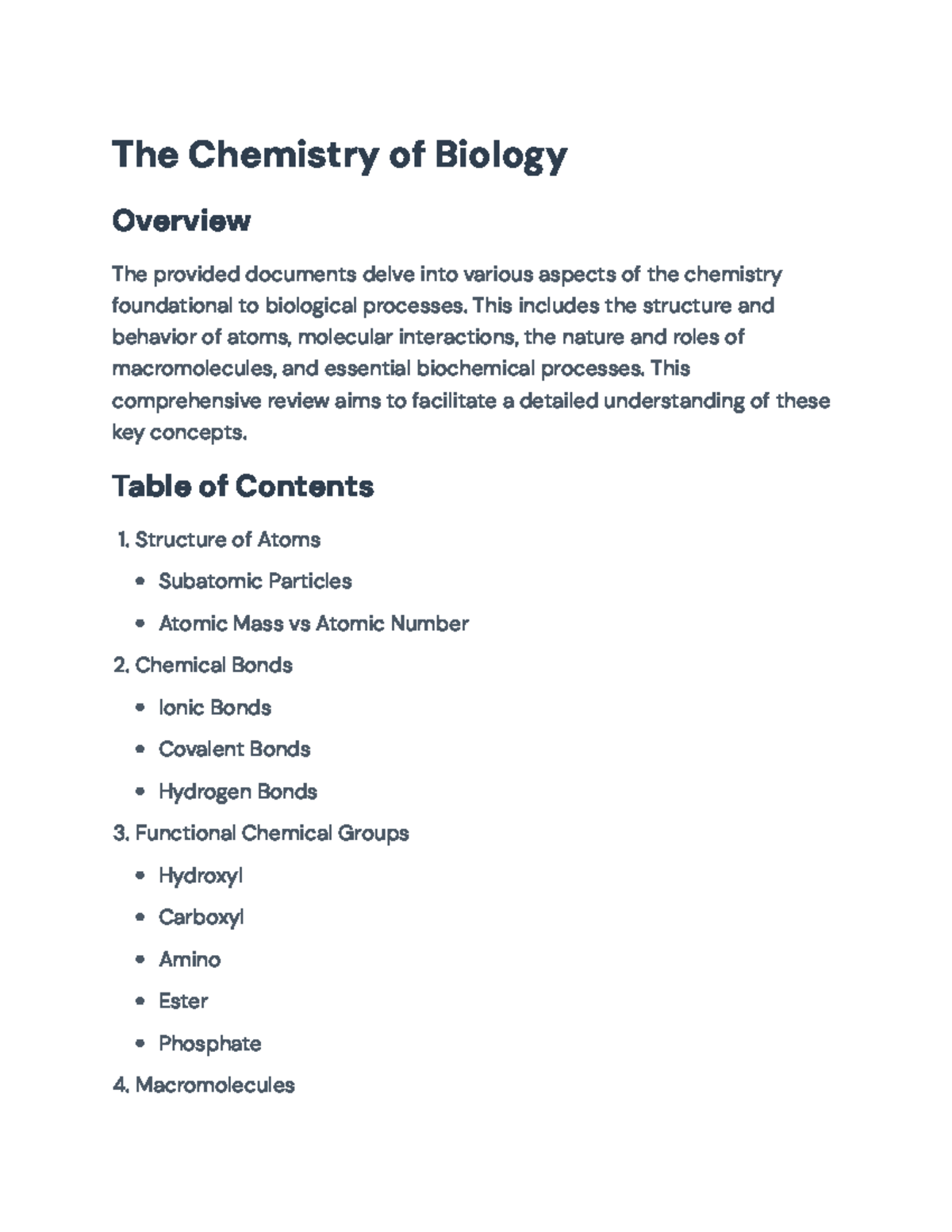 Biology-Chemistry (BIO-CHEM) Overview: Macromolecules & Key Concepts ...
