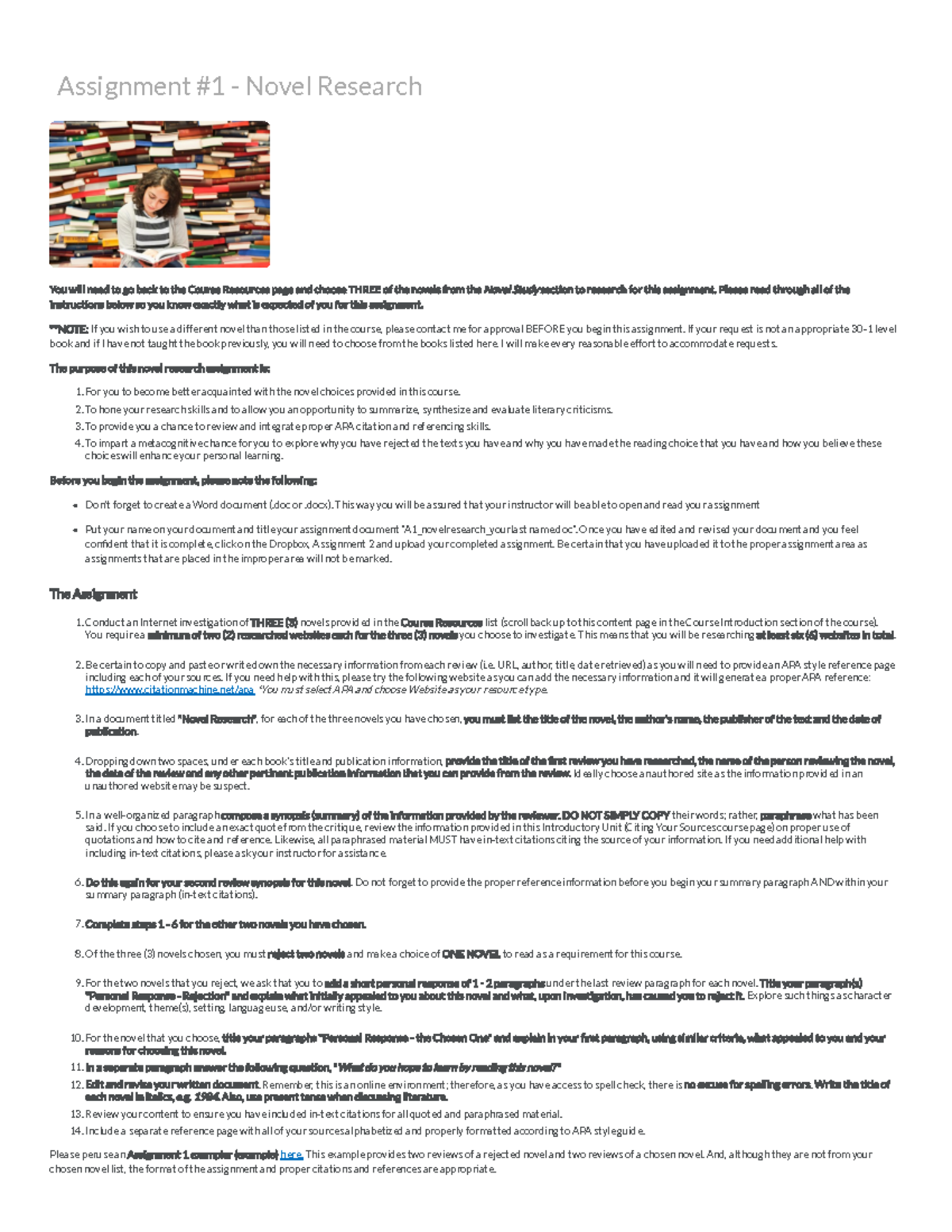 ENG101 - A1: Research on Novel Choices for Literary Analysis - Studocu