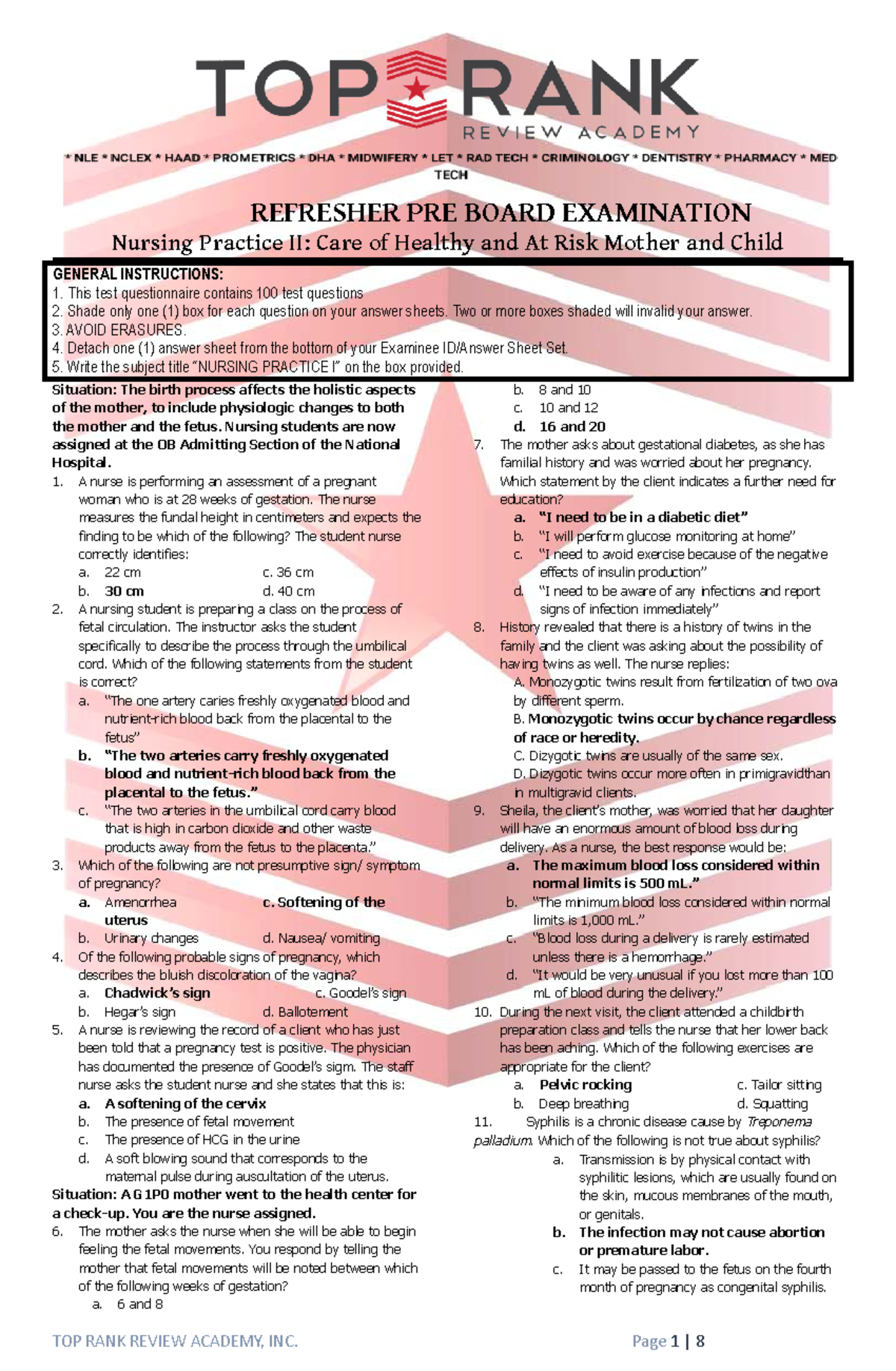 Pre-Board Exam Review: Nursing Practice II (NP2) - Mother & Child Care - Studocu