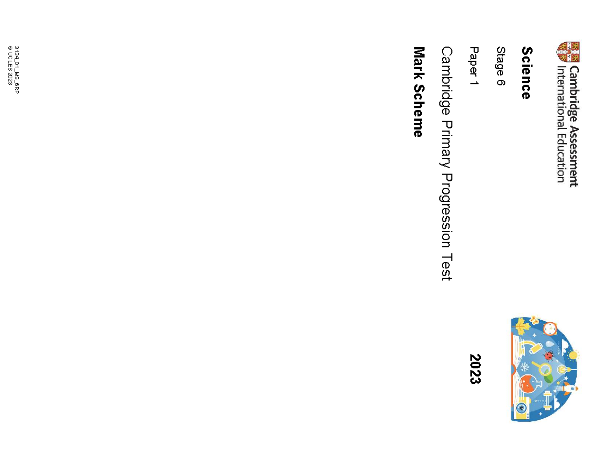 Science Stage 6 Progression Test Paper 1 Mark Scheme 2023 - Studocu