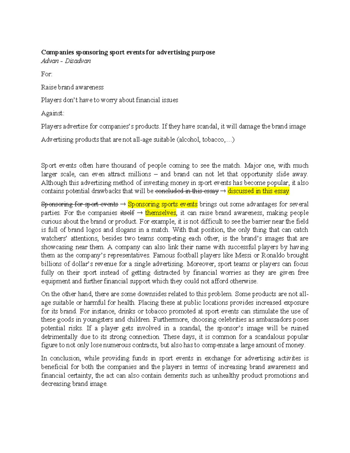 Writing - Companies sponsoring sport events for advertising purpose ...