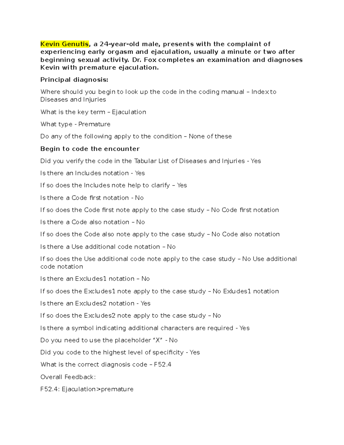 Unit 5 Lab Assignment 2 - Coding Case Studies and Diagnoses - Studocu