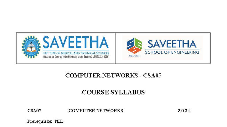 CSA07 Computer Networks Course Syllabus and Lab Demos - Studocu