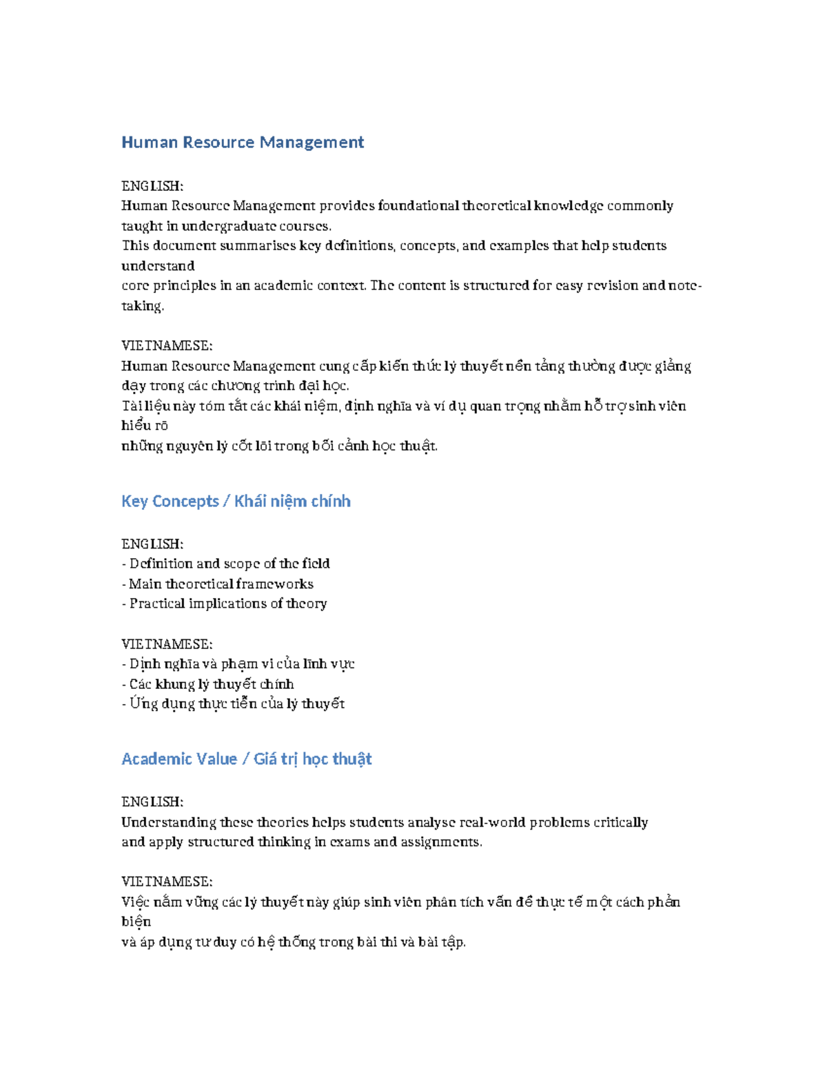 Theory Notes 8: Key Concepts in Human Resource Management - Studocu