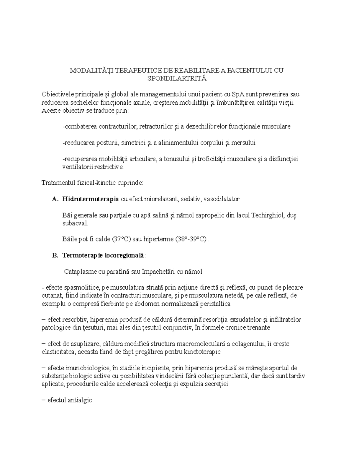Modalități terapeutice de reabilitare a pacientului cu spondilartrita ...