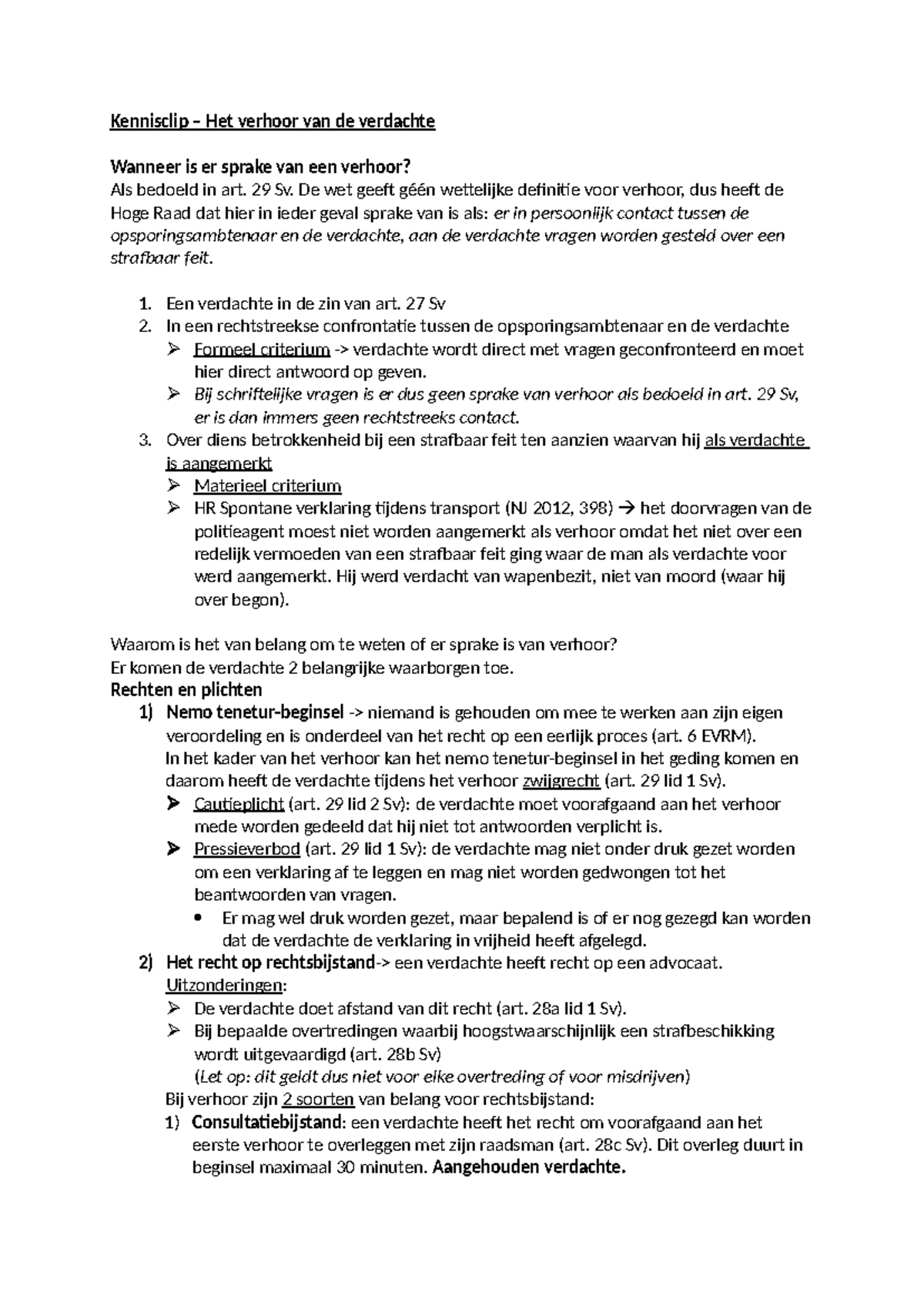 Verhoor van de Verdachte - Kennisclip en Rechten (Juridisch) - Studeersnel