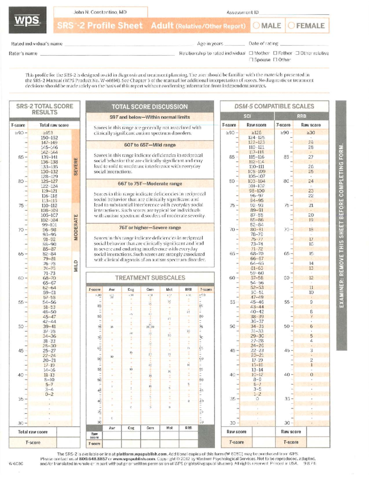 SRS Adult Report (801983572) - John N. Constantino, MD Assessment - Studocu